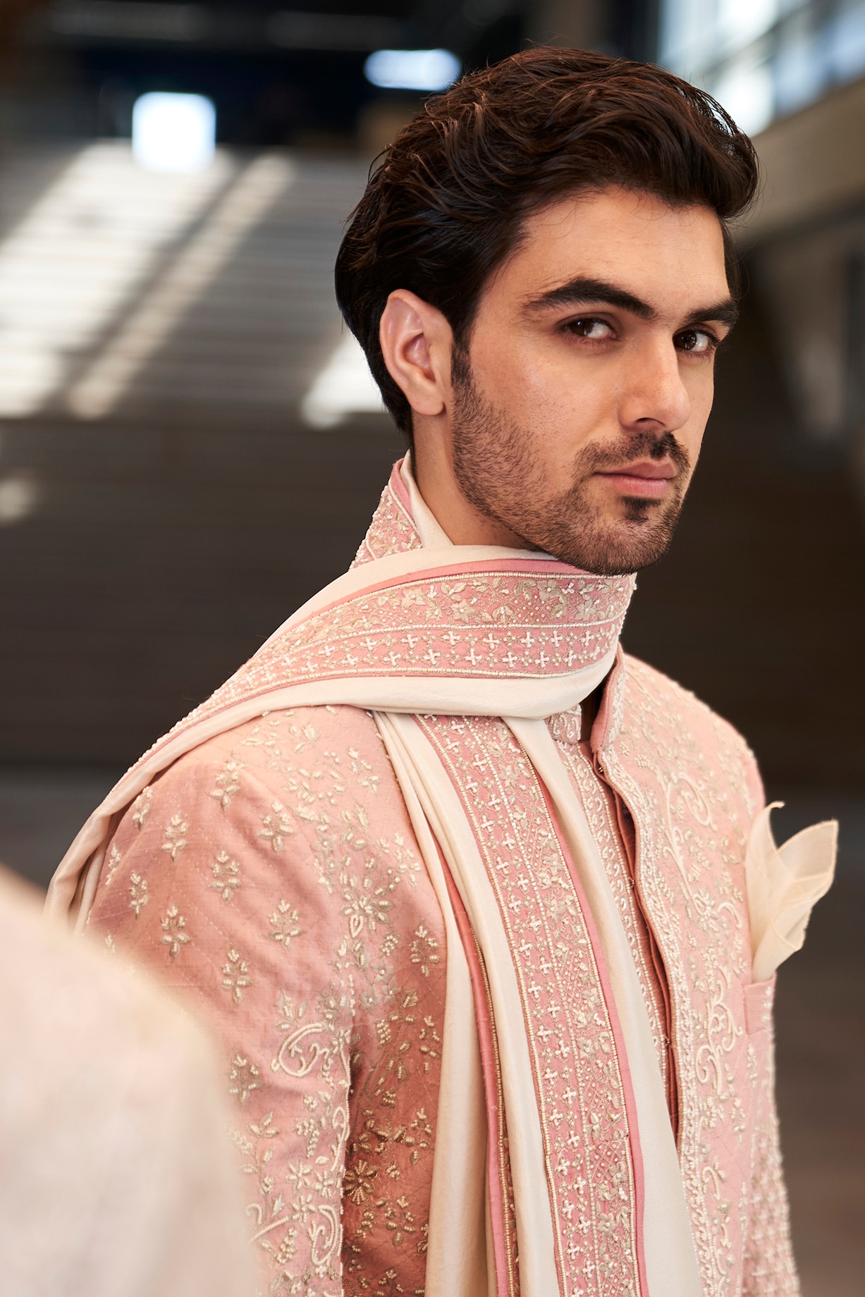 Dusky Pink Raw Silk Groom Sherwani Set by Anushree Reddy Men at Pernia ...