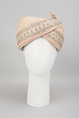 Light Pink Raw Silk Embroidered Safa by Anushree Reddy Men at Pernia's ...