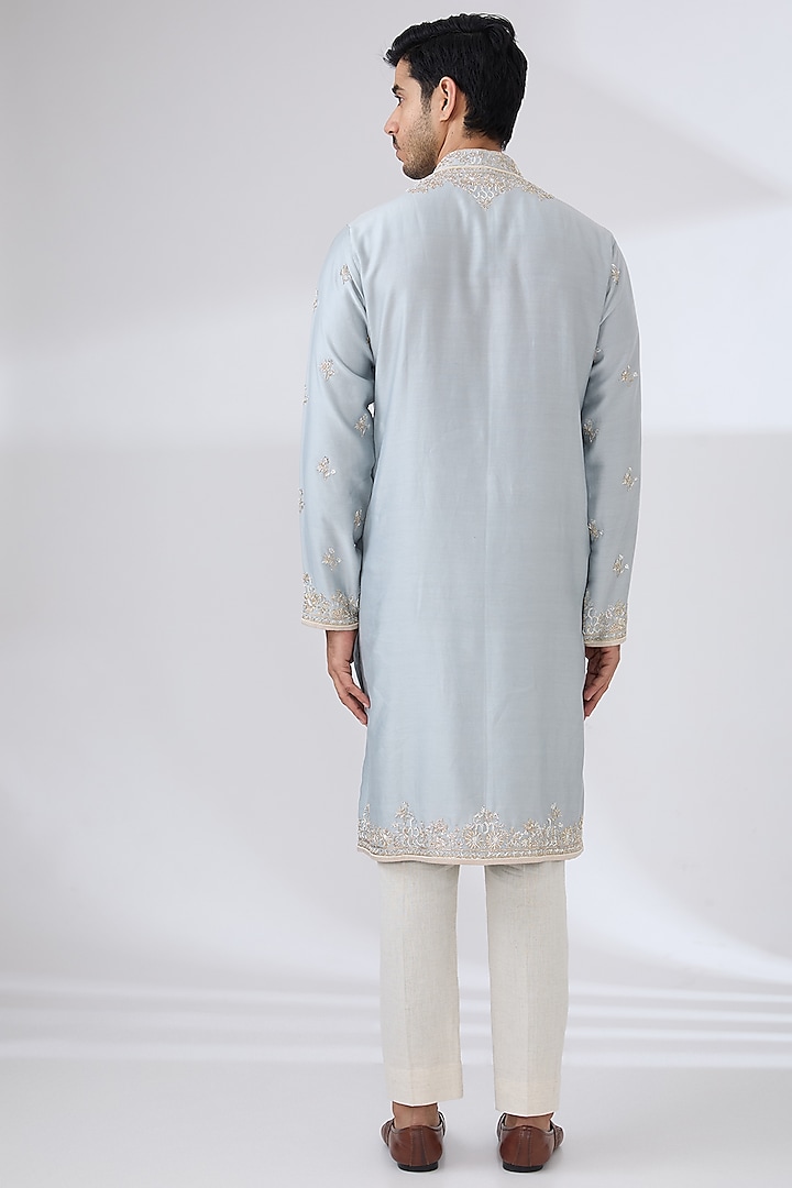 Soft Blue Chanderi Embroidered Kurta Set by Anushree Reddy Men at ...