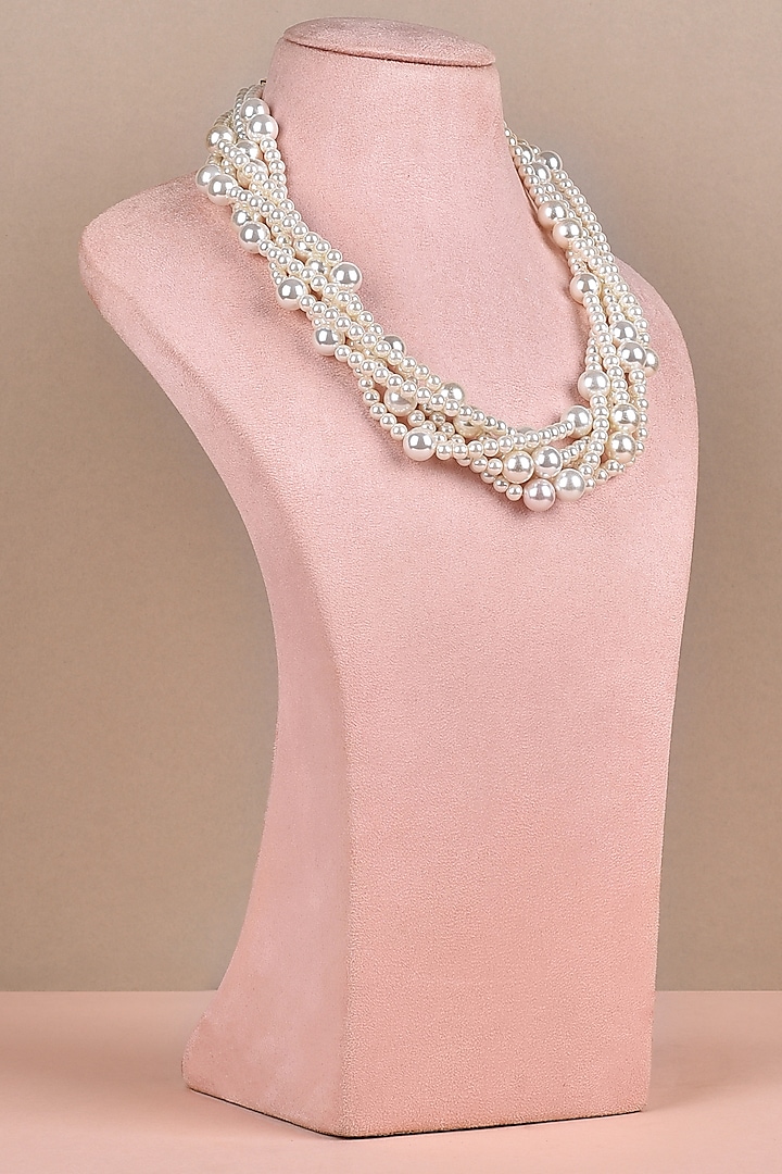 White Pearl Necklace In Brass By Anaash At Pernias Pop Up Shop 2024