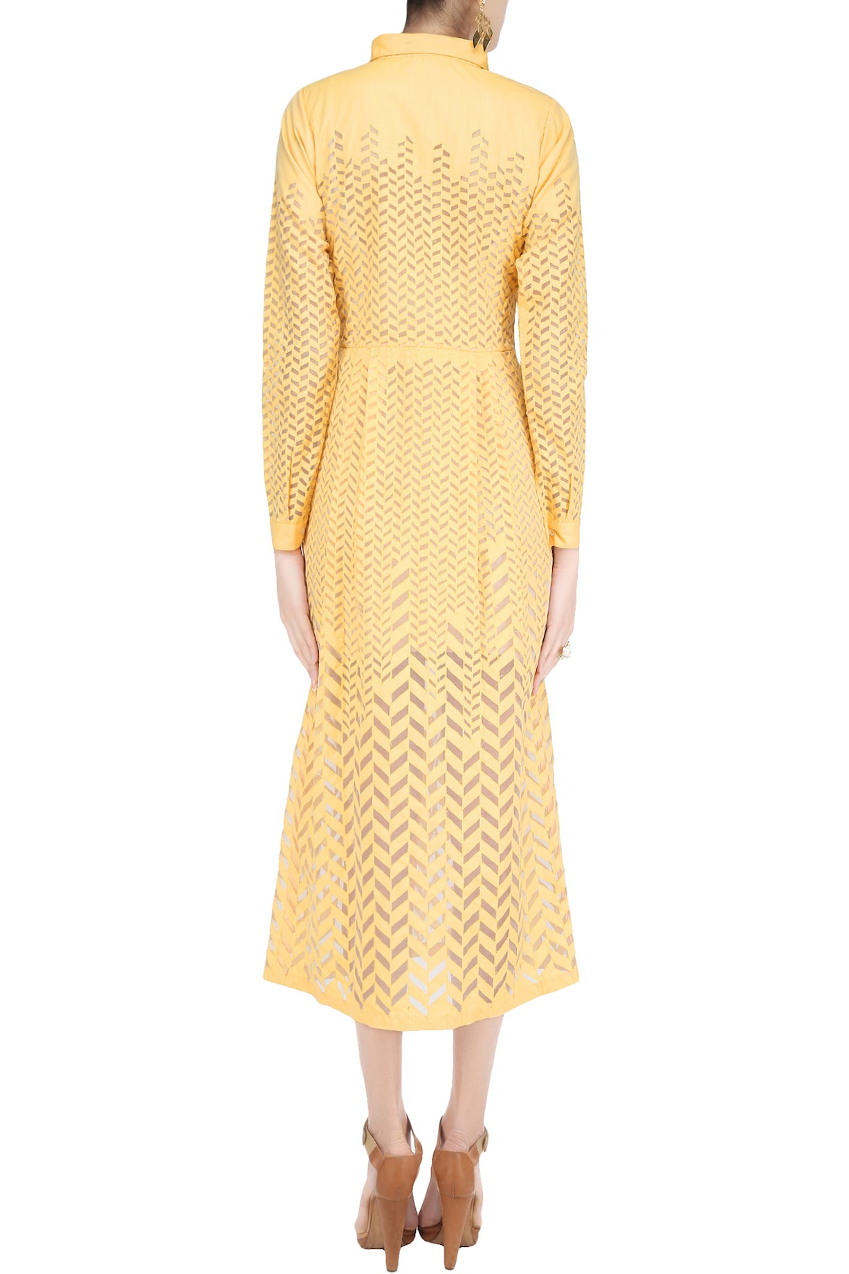 Yellow cutwork detailing jacket dress available only at Pernia's Pop Up ...