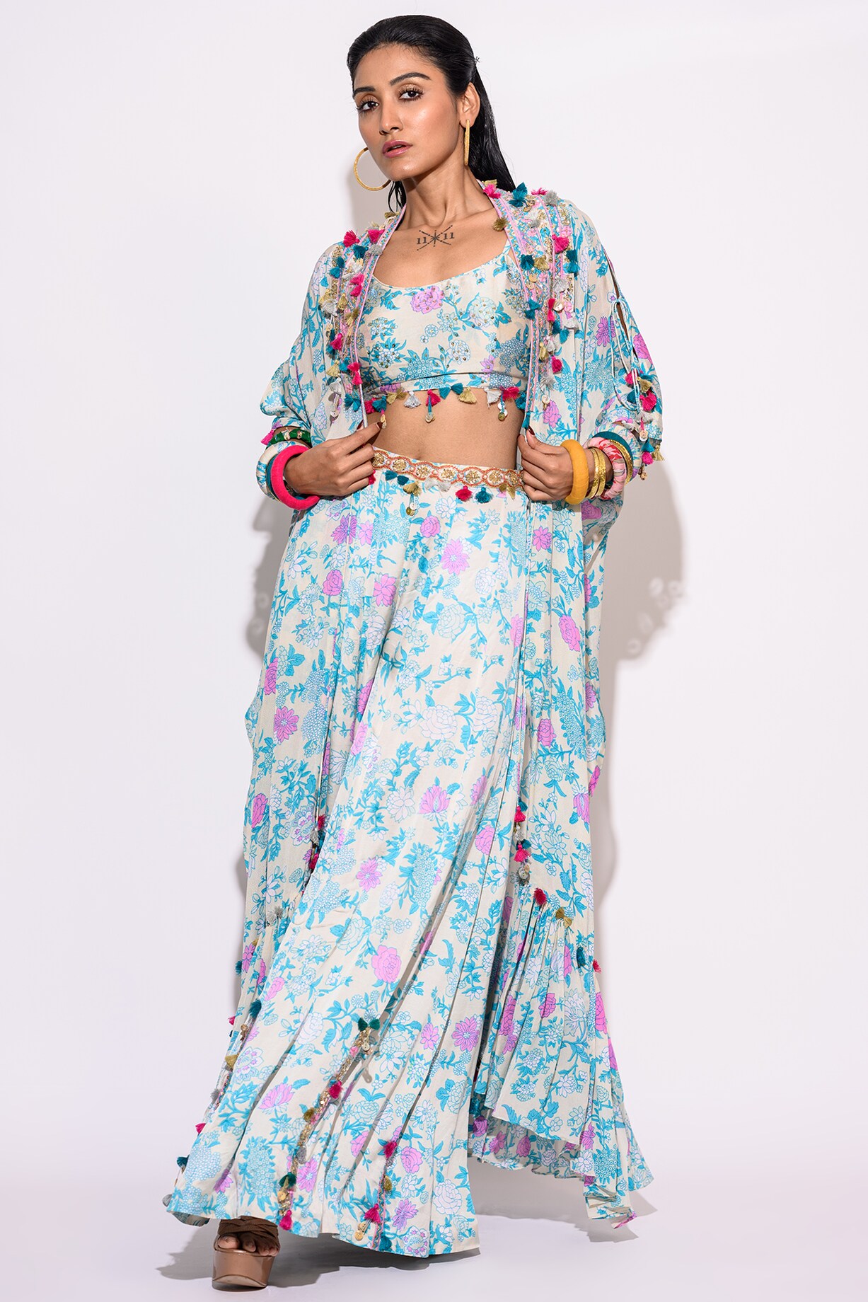 Light Blue Silk & Chiffon Kaftan Set by Aangan by Parul at Pernia's Pop ...