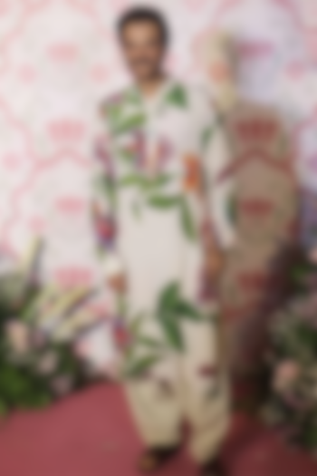 Ivory Moss Crepe & Glace Cotton Printed Kurta Set Design by Mahima ...