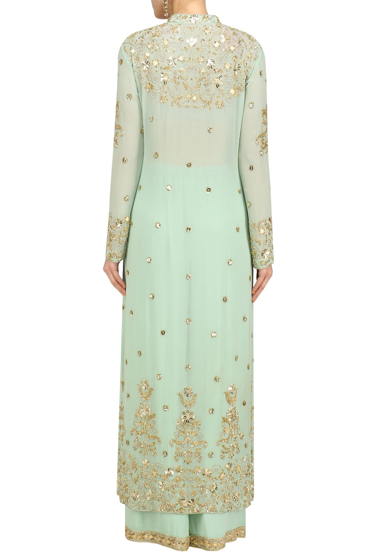 Pista green pearl embroidered jacket and churidaar set available only ...