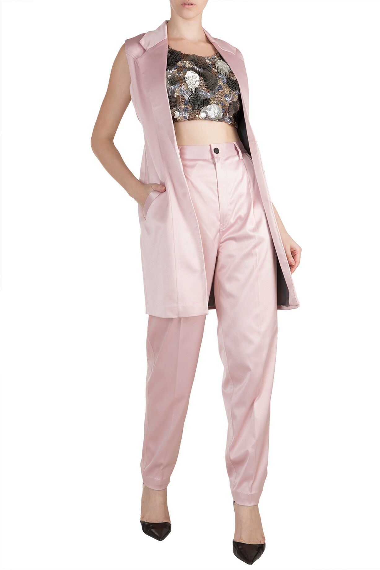 Pink Embroidered Blazer Set Design by PARNIKA at Pernia's Pop Up Shop 2024