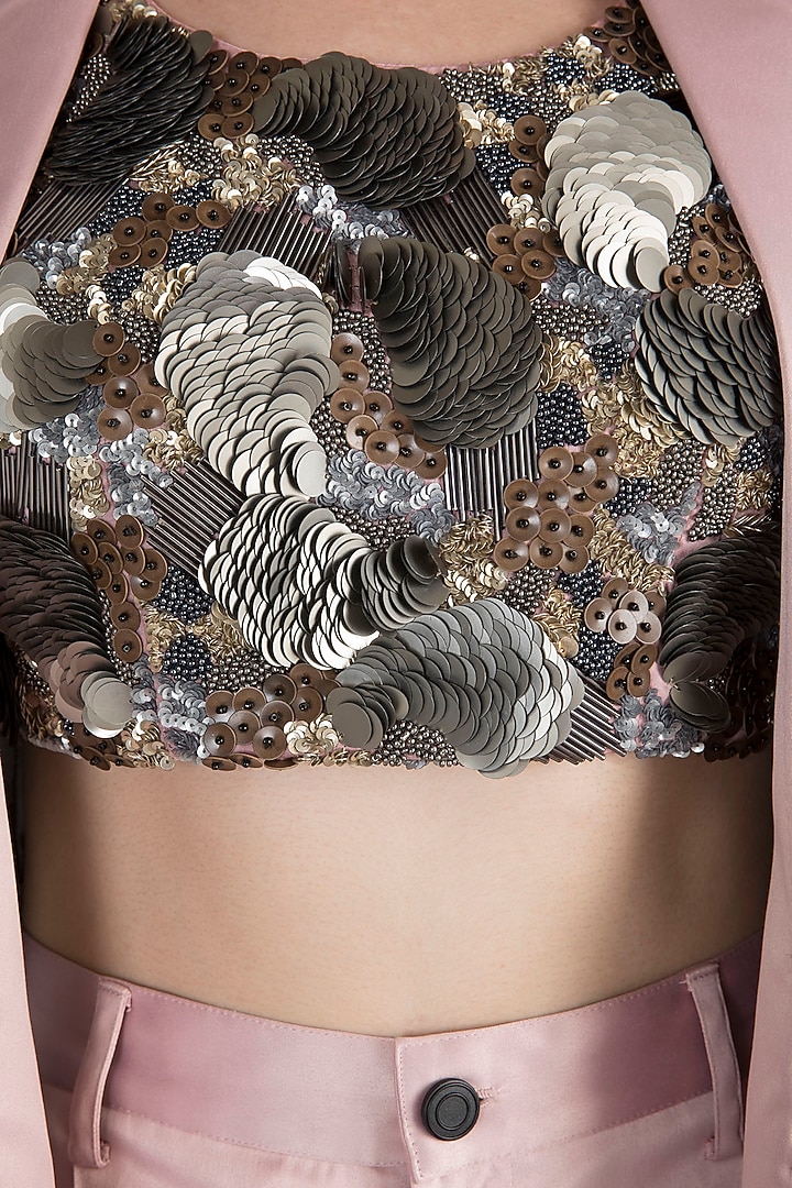 Pink Embroidered Blazer Set Design by PARNIKA at Pernia's Pop Up Shop 2024