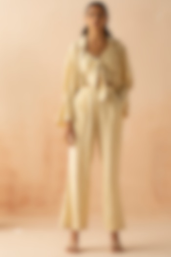 Sand Textured Linen Pant Set With Marble Buttons by APZ at Pernia's Pop ...