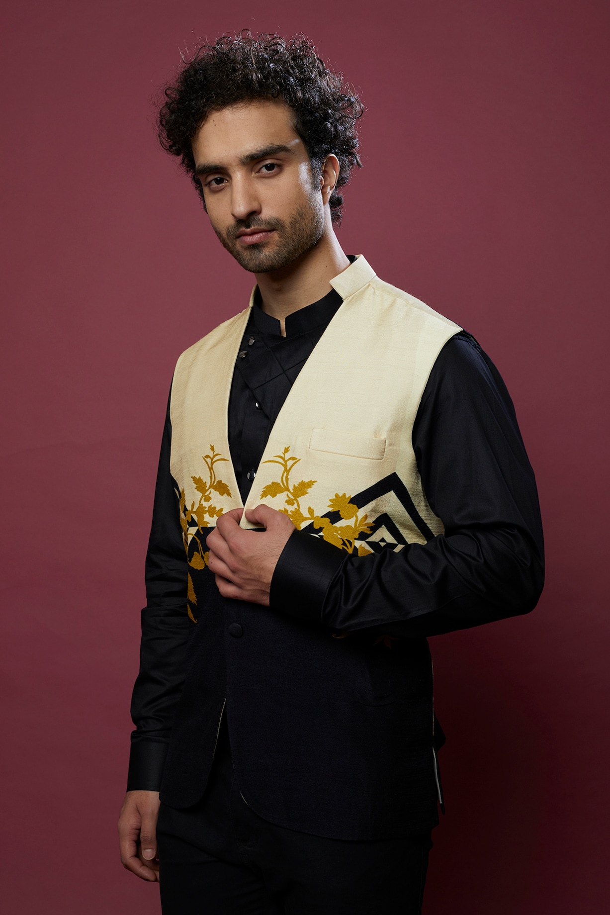 Black Silk Shirt With Nehru Jacket by Aces by Arjun Agarwal at Pernia's ...