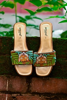 Brown Suede Hand Embroidered Sliders by Around Always at Pernia's Pop ...