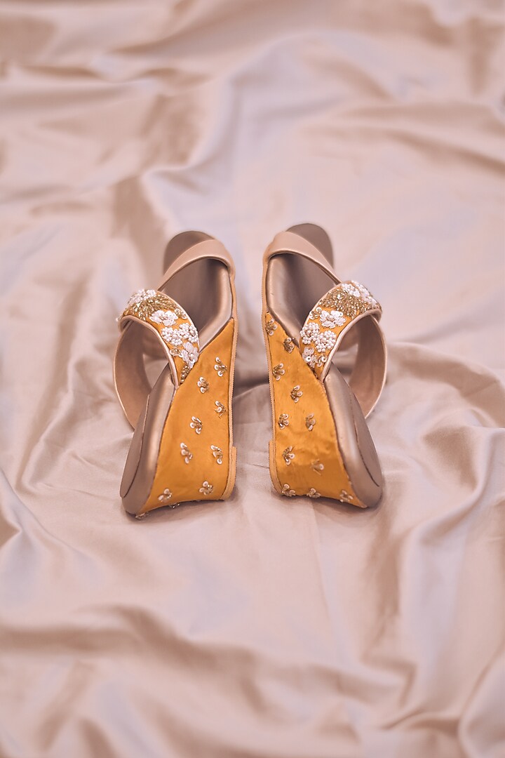 Yellow Poly Silk Embroidered Heels by Around Always at Pernia's Pop Up ...
