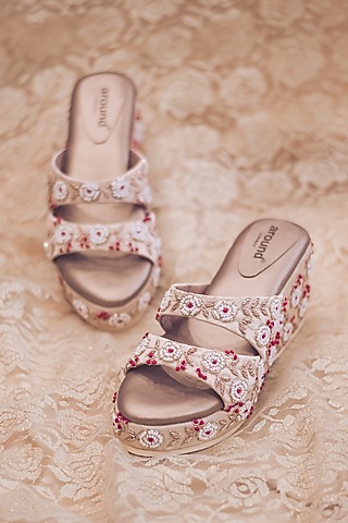 Gold Hand Embroidered Wedges by Around Always at Pernia's Pop Up Shop 2026