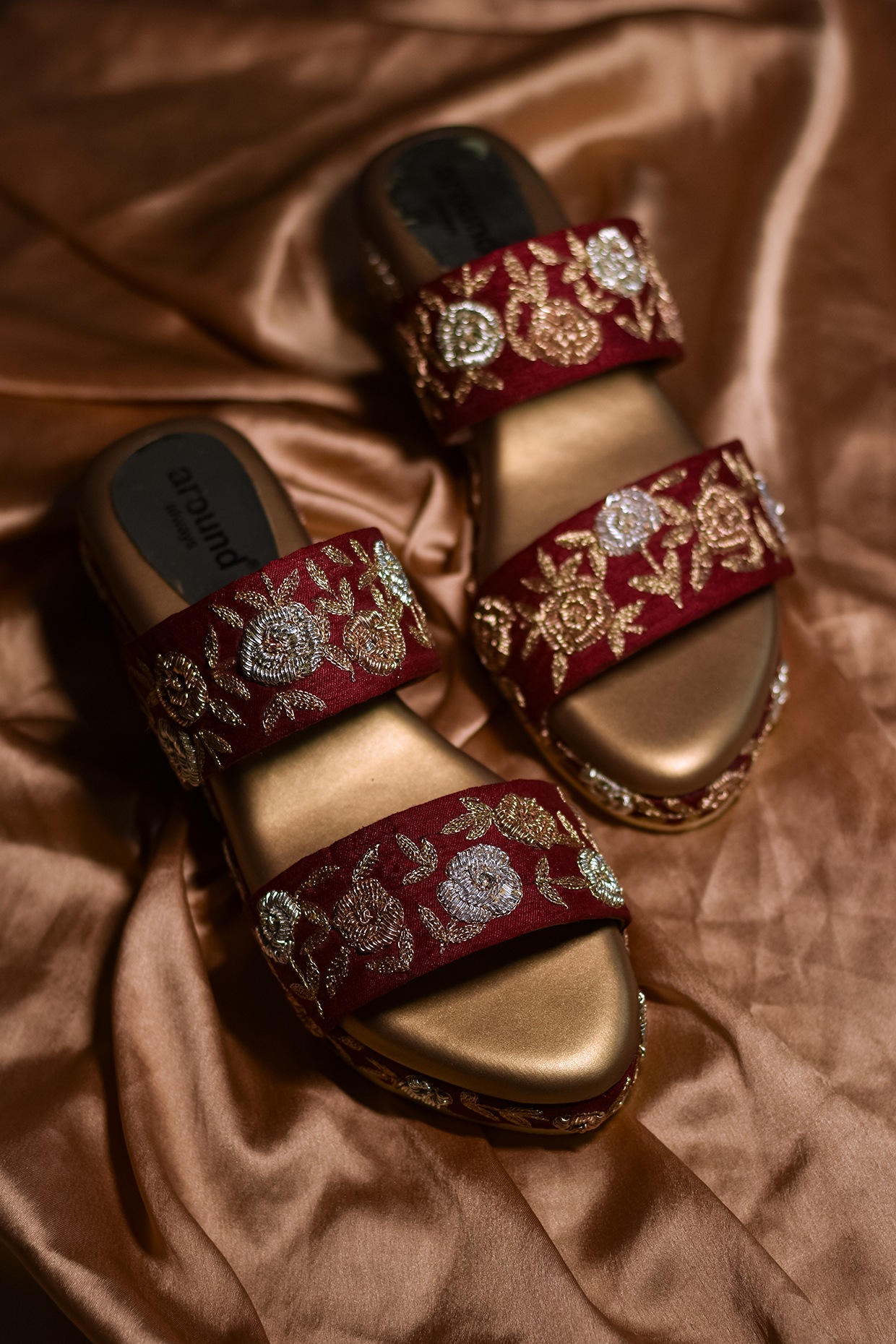Maroon Embroidered Wedges by Around Always at Pernia's Pop Up Shop 2025
