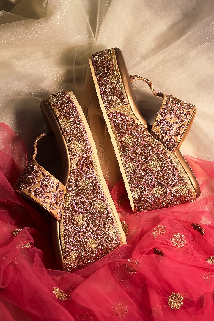 Gold Hand Embroidered Wedges by Around Always at Pernia's Pop Up Shop 2025