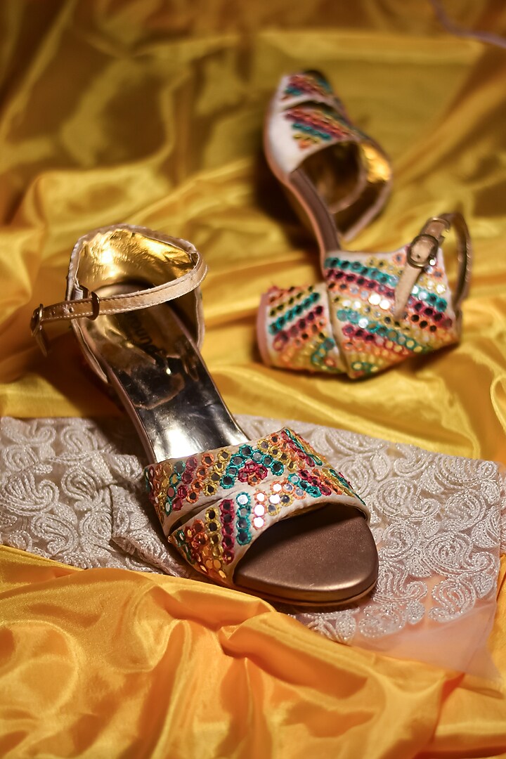 Multi-Colored Embroidered Block Heels by Around Always at Pernia's Pop ...