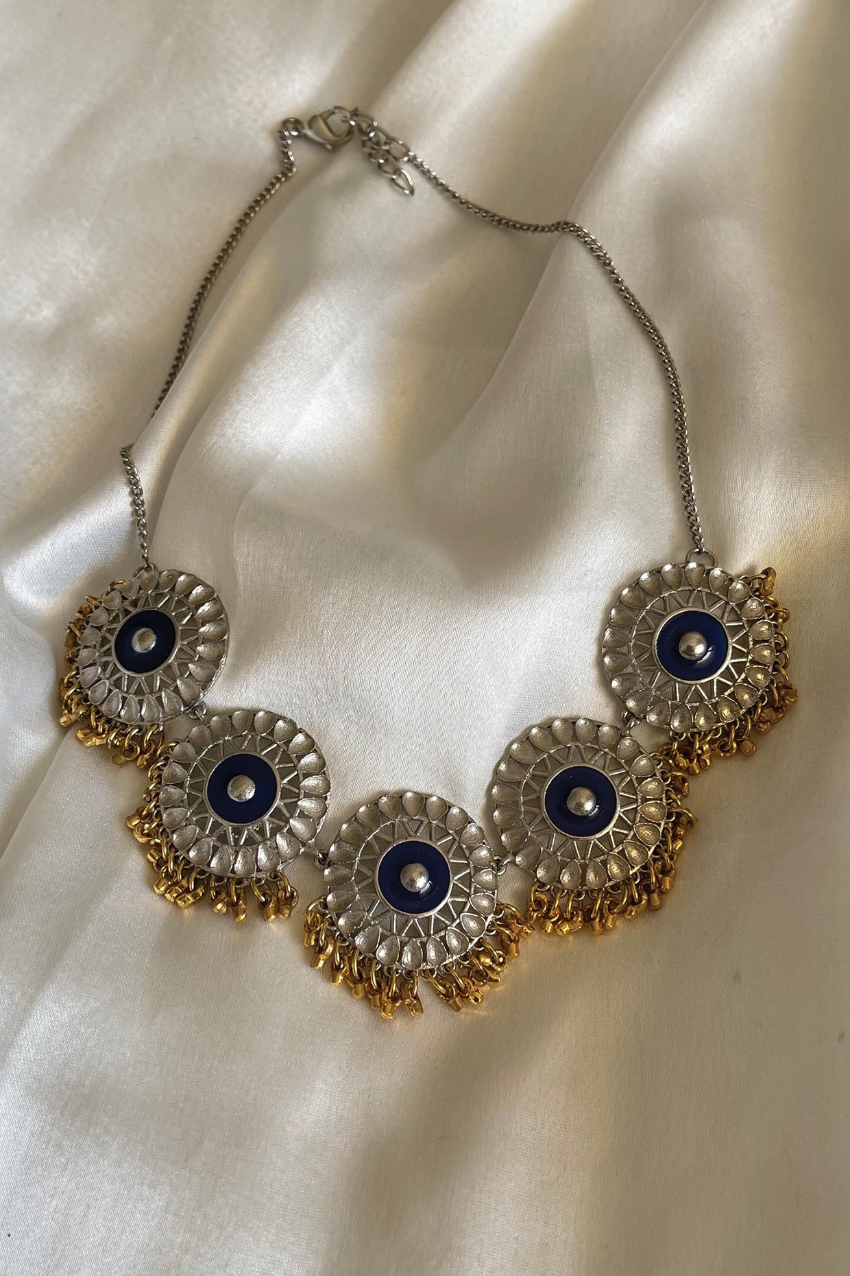 Two Tone Finish Blue Stone Choker Necklace by Aaree Accessories at Pernia's Pop Up Shop 2025