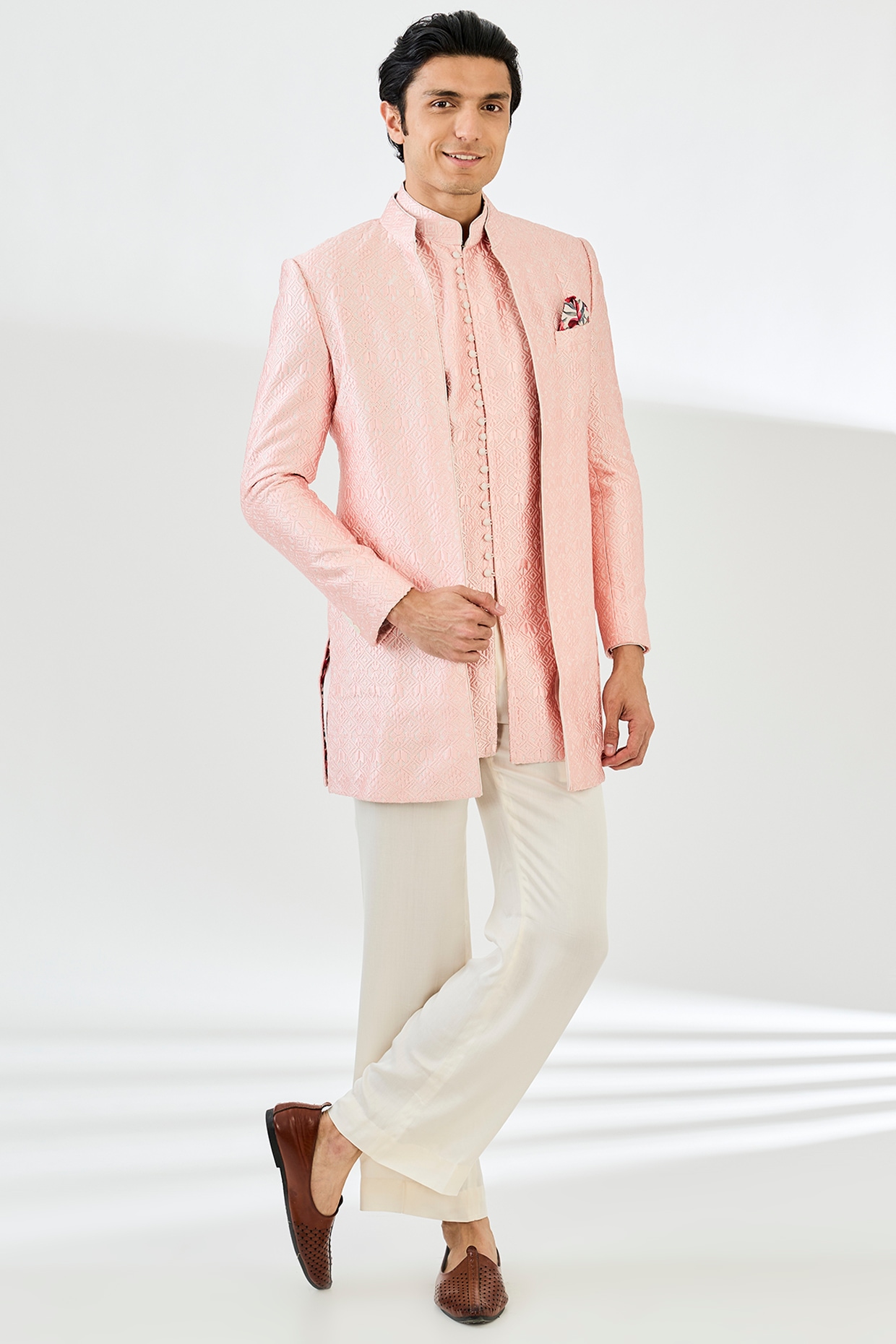 Pink Chanderi Silk Indo-Western Set by ARJAN DUGAL at Pernia's Pop Up Shop 2025