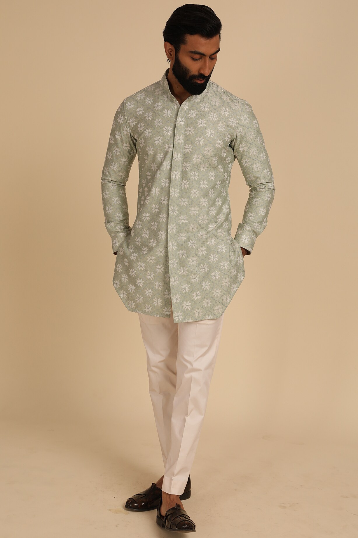 Buy ARJAN DUGAL Mint Green Embroidered Kurta Set at Pernia ...