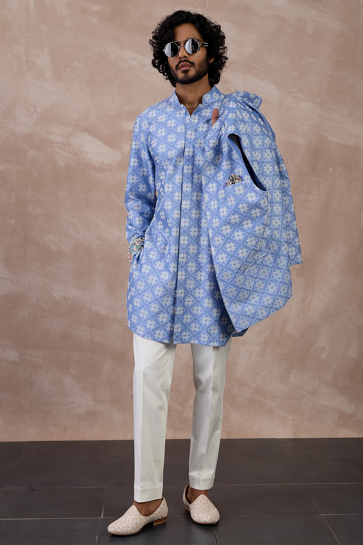 Persian Violet Chanderi Silk Jaal Printed Nehru Jacket Set by ARJAN DUGAL at Pernia's Pop Up ...