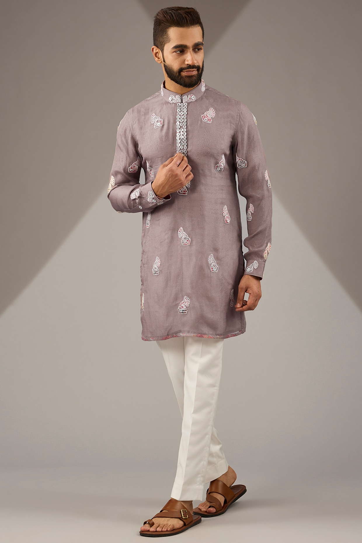 Dark Grey Organza Dori Patch Work Kurta Set by ARJAN DUGAL at Pernia's ...