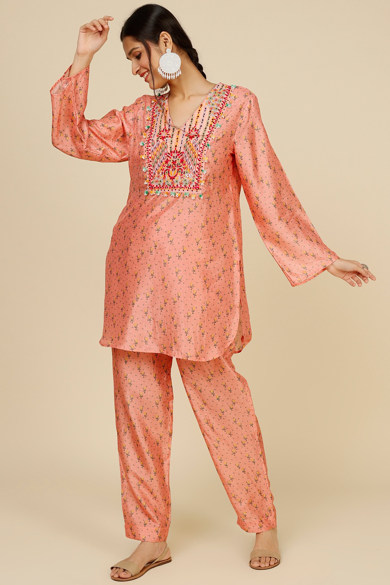 Blush Pink Silk Patch Printed Co-Ord Set by Label Anushree at Pernia's ...