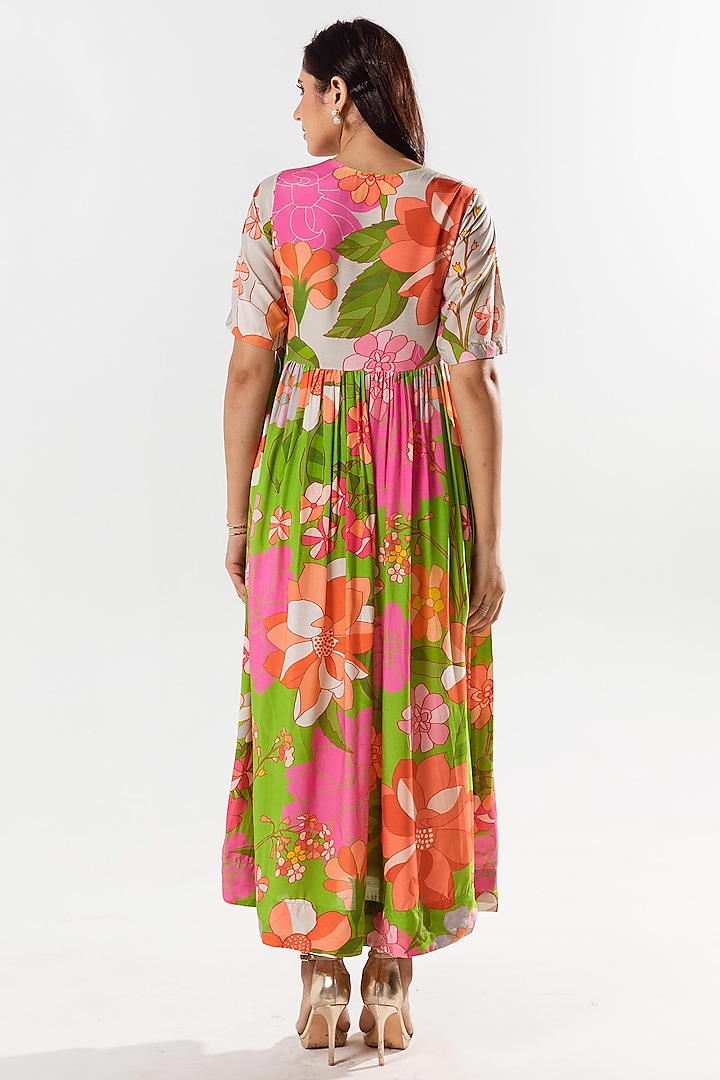 Multi-Colored Cotton Silk Printed Maxi Dress by AROOP SHOP INDIA at ...