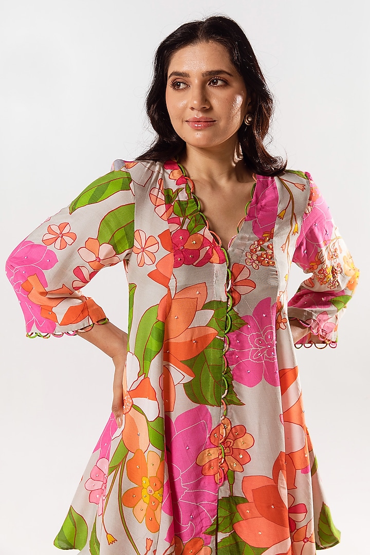 Multi-Colored Cotton Silk Printed Co-Ord Set by AROOP SHOP INDIA at ...