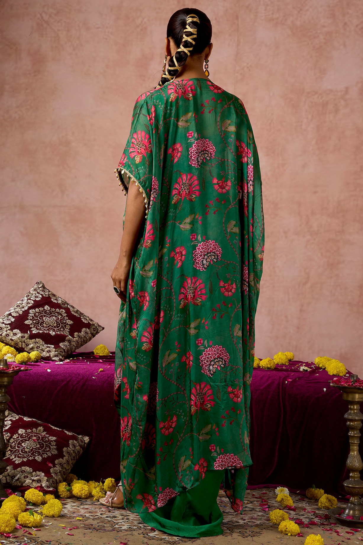 Green Cotton Silk Floral Printed Cape Set by ARJE India at Pernia's Pop ...