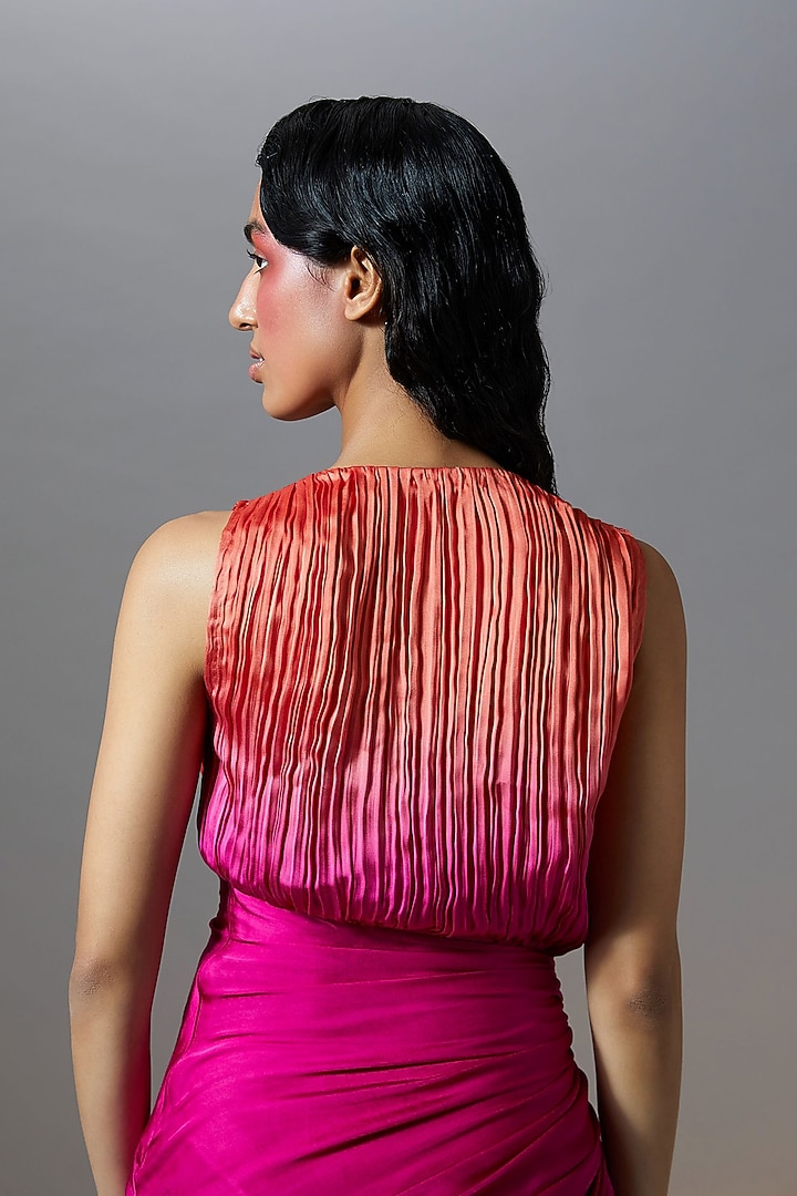 Pink & Peach Ombre Satin Ruched Dress by Aroka at Pernia's Pop Up Shop 2025