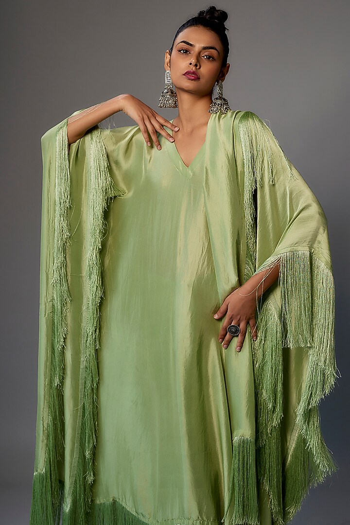 Sage Green Dupion Silk Kaftan Set Design by Arpita Mehta at Pernia's ...