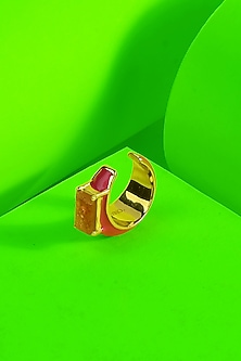 Gold Finish Pink Enameled Sunstone Ear Cuff In Sterling Silver Design ...