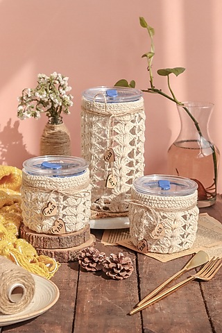 Off-White Cane Canisters (Set of 2) by Karighar - House of Indian ...