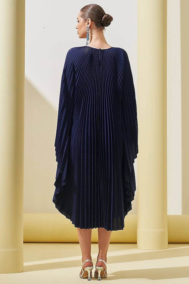 Blue Pleated Polyester Cape Dress Design by Pleats By Aruni at Pernia's ...