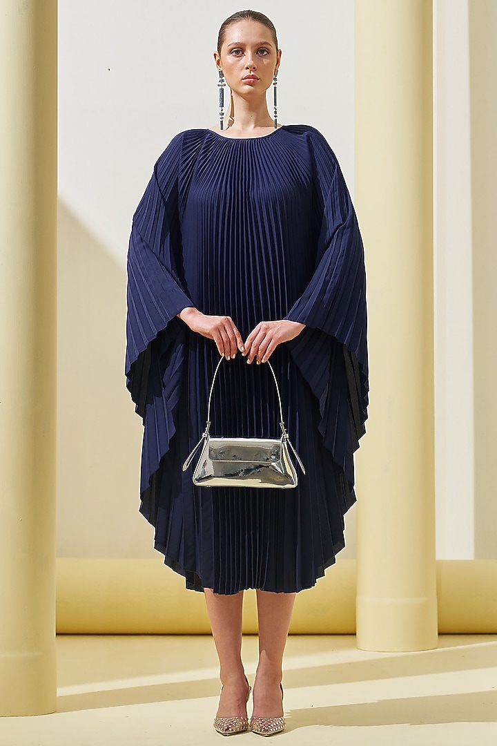 Blue Pleated Polyester Cape Dress Design by Pleats By Aruni at Pernia's ...