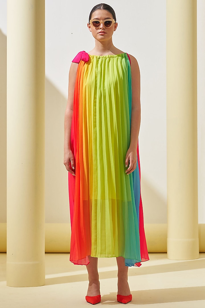 Multi-Colored Georgette Pleated Dress Design by Pleats By Aruni at ...