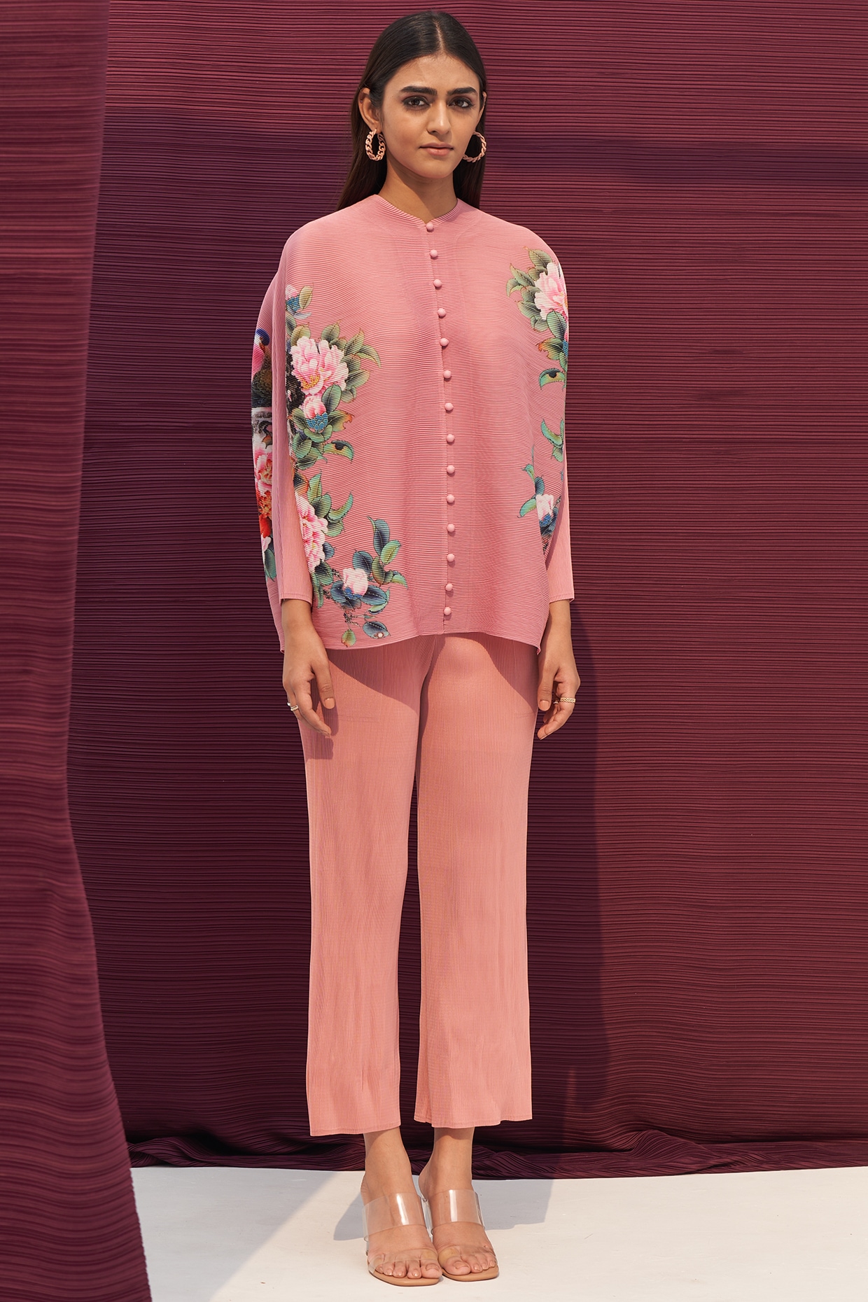 Pink Floral Printed Co-Ord Set by Pleats By Aruni at Pernia's Pop Up ...