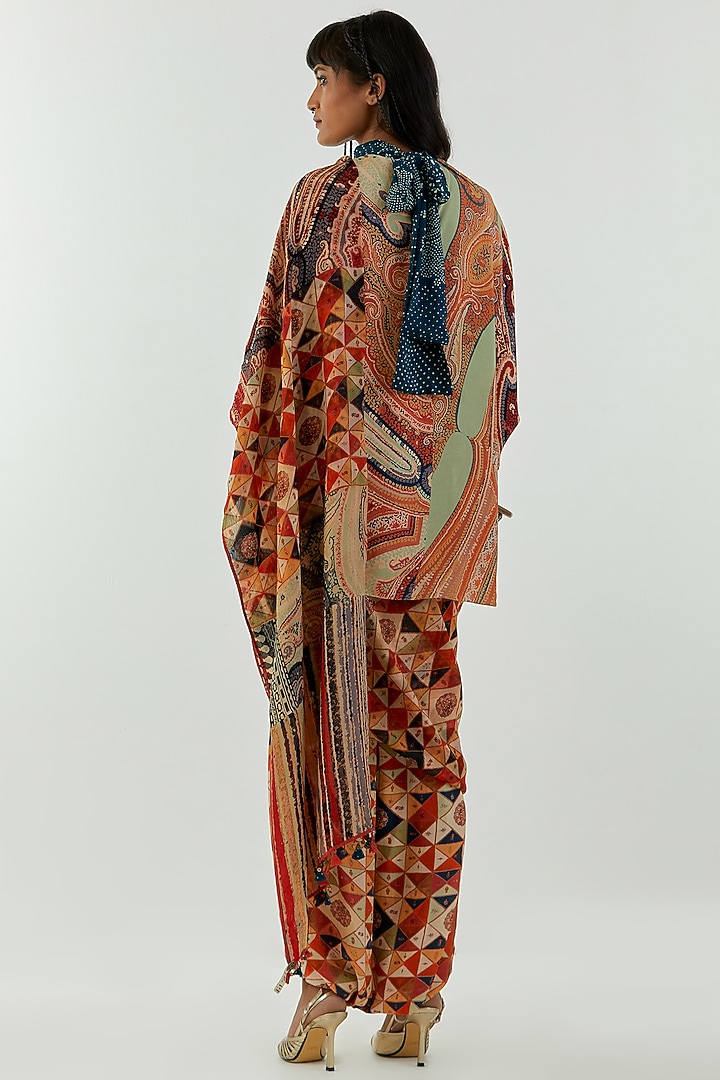 Ash Green Natural Crepe Printed Draped Saree Design by ASEEM KAPOOR at ...