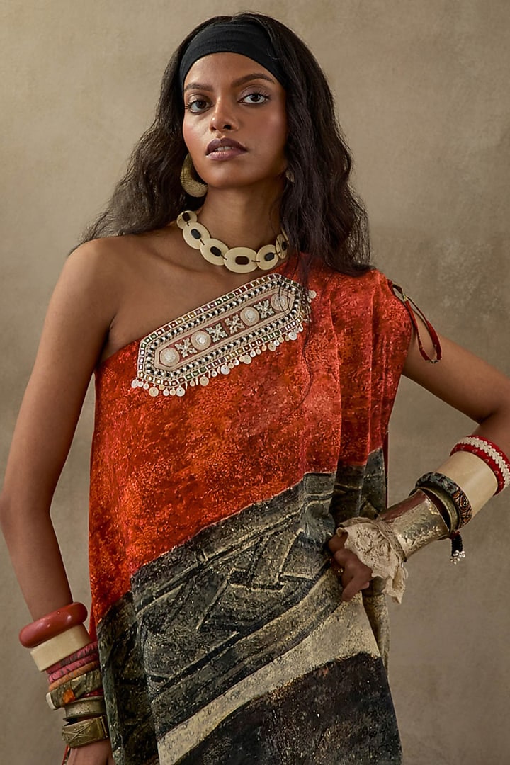 Multi-Colored Natural Crepe One-Shoulder Vacation Dress by ASEEM KAPOOR at Pernia's Pop Up Shop 2025