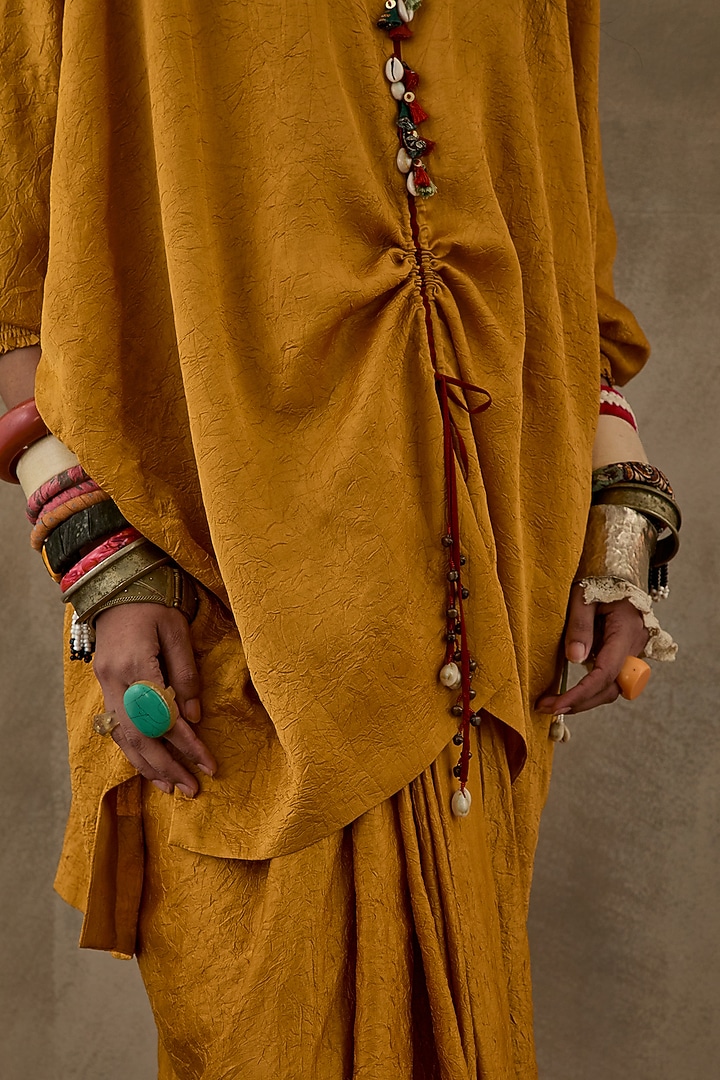 Yellow Crushed Silk Pleated Skirt Set by ASEEM KAPOOR at Pernia's Pop ...
