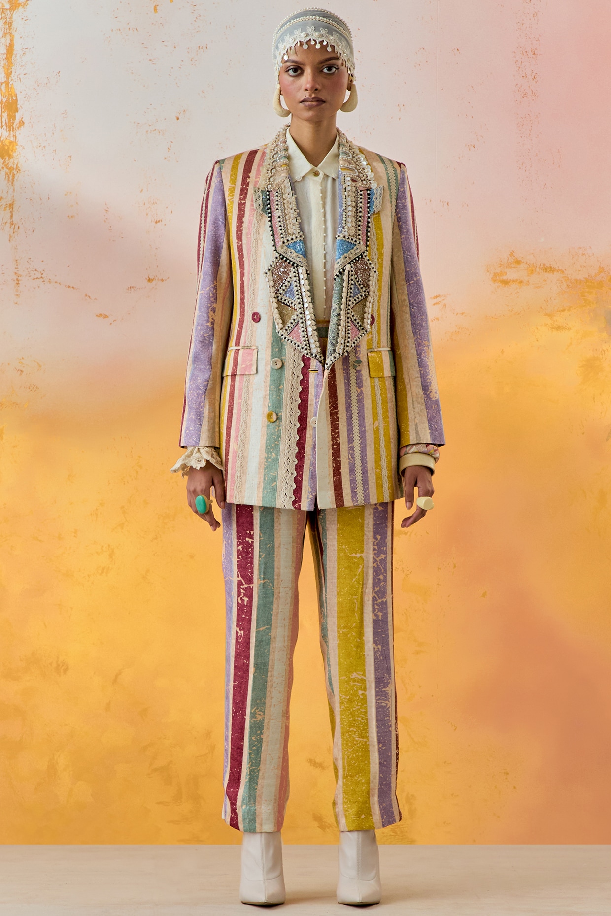 Multi-Colored Slub Satin Embroidered Jacket Set by ASEEM KAPOOR at ...