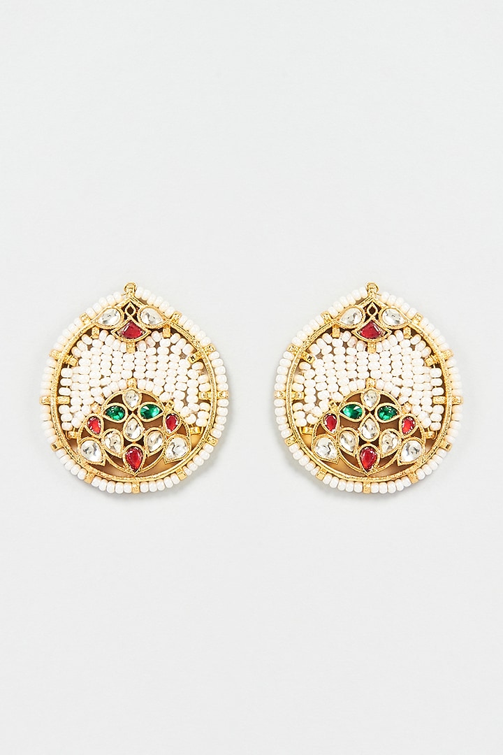 Gold Finish Multi-Colored Kundan Polki Stud Earrings by ASHNEE at ...