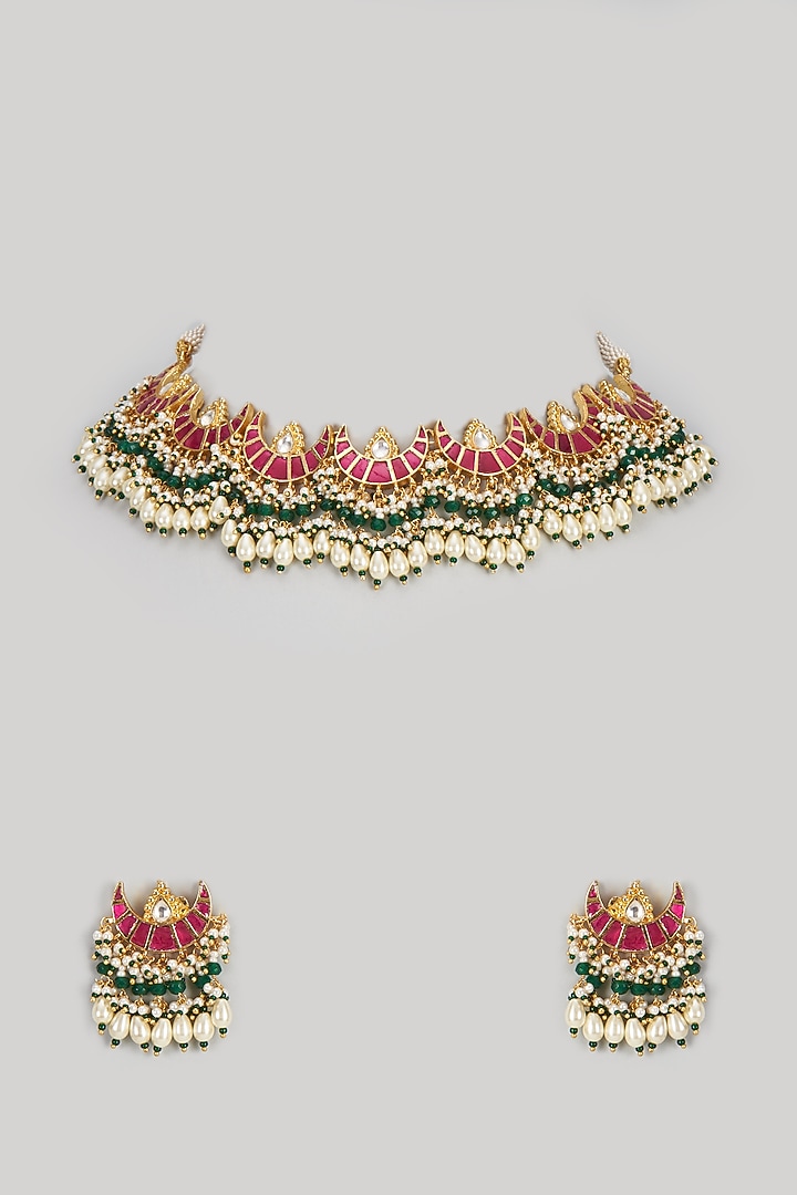 Gold Finish Kundan Polki Choker Necklace Set by ASHNEE at Pernia's Pop ...
