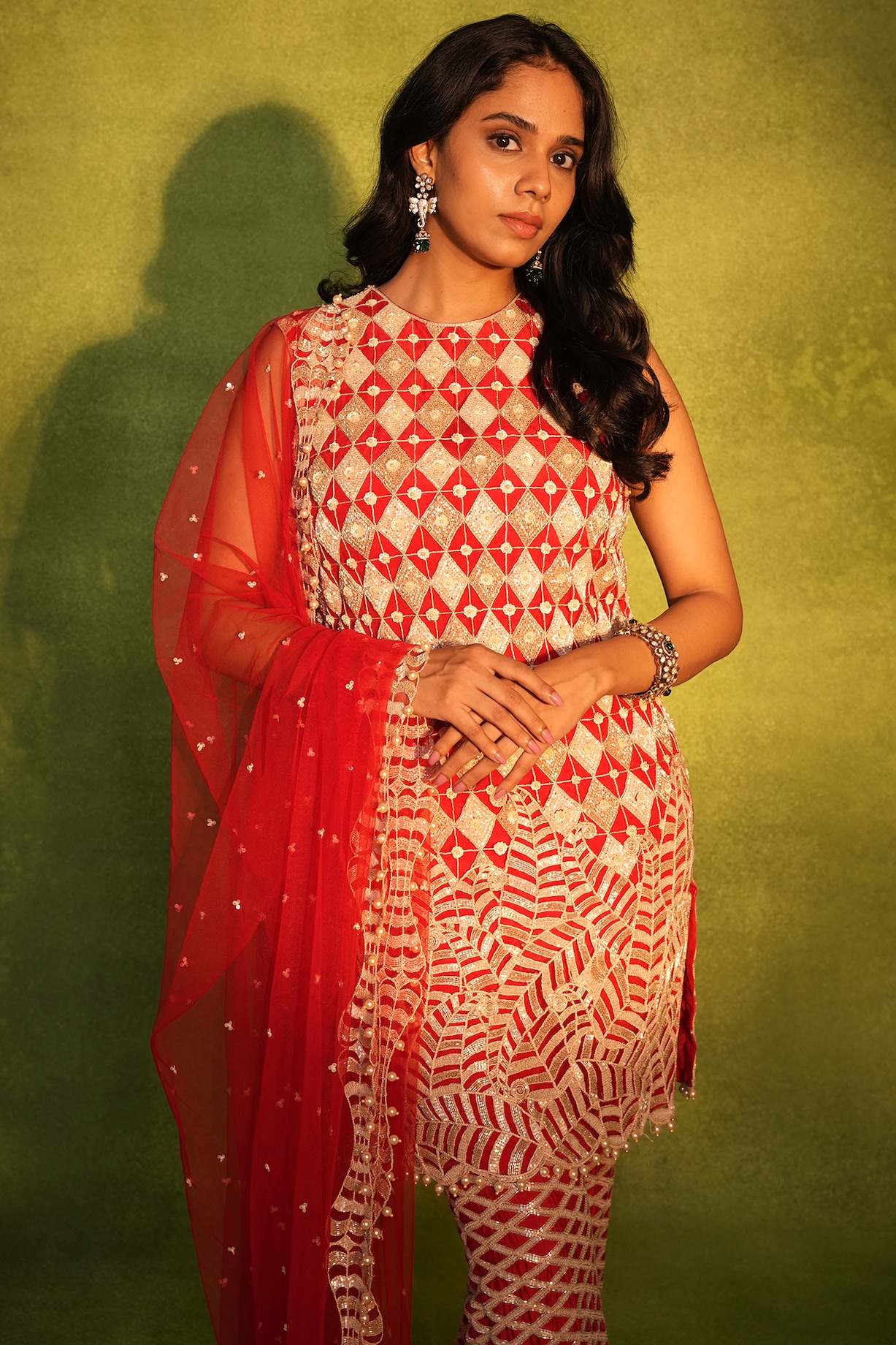 Red & Gold Crepe Paisley Work Kurta Set by ASHUTOSH JOSHI at Pernia's Pop Up Shop 2025