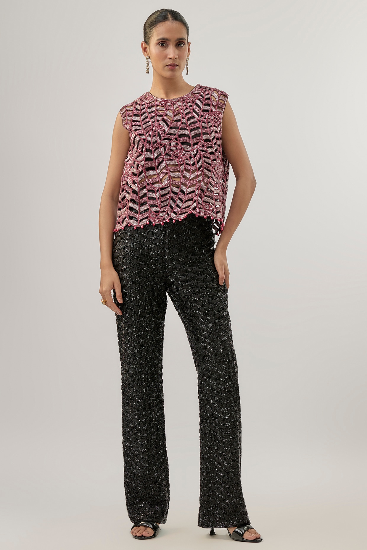 Black Crepe Embroidered Pant Set by ASHUTOSH JOSHI at Pernia's Pop Up ...