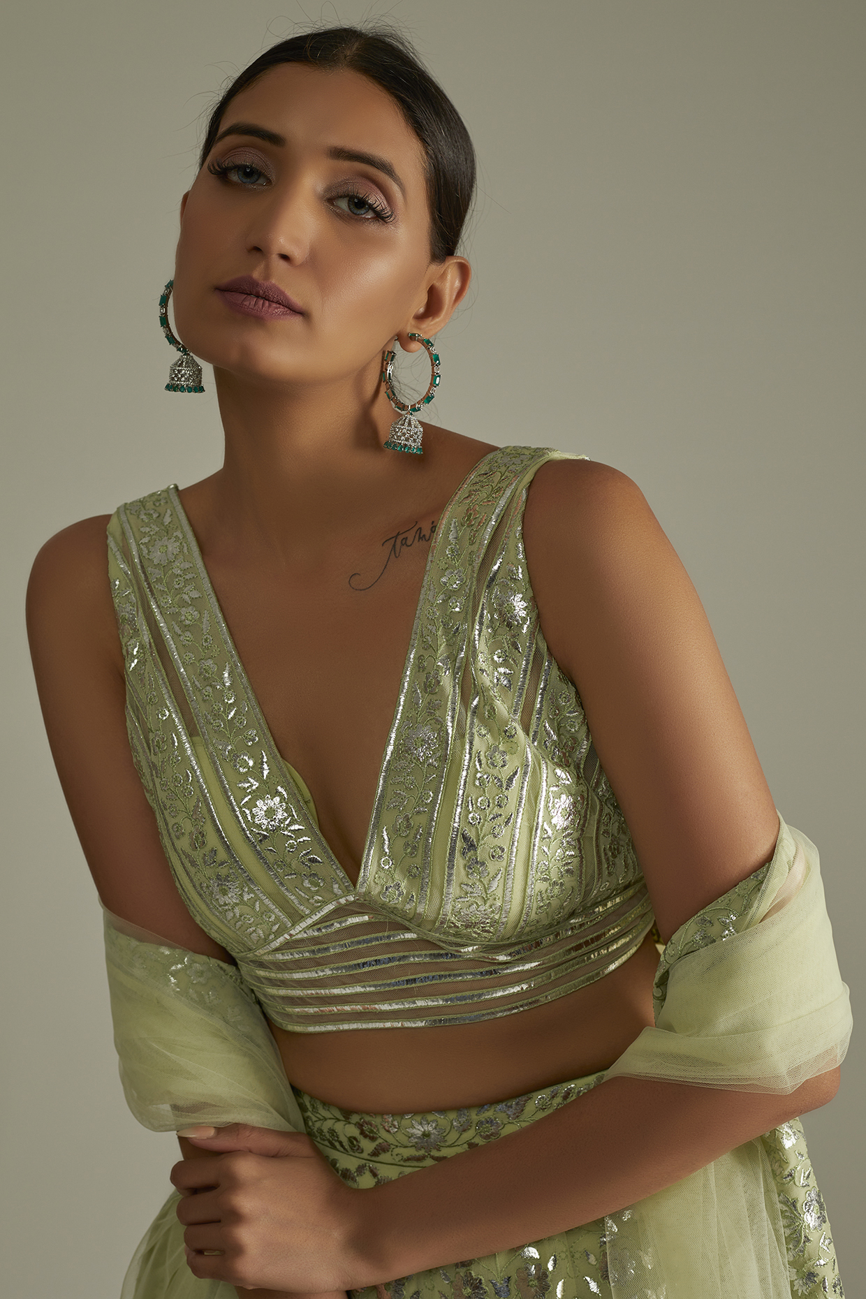 Mint Green Embroidered Bridal Lehenga Set By Asal By Abu Sandeep At