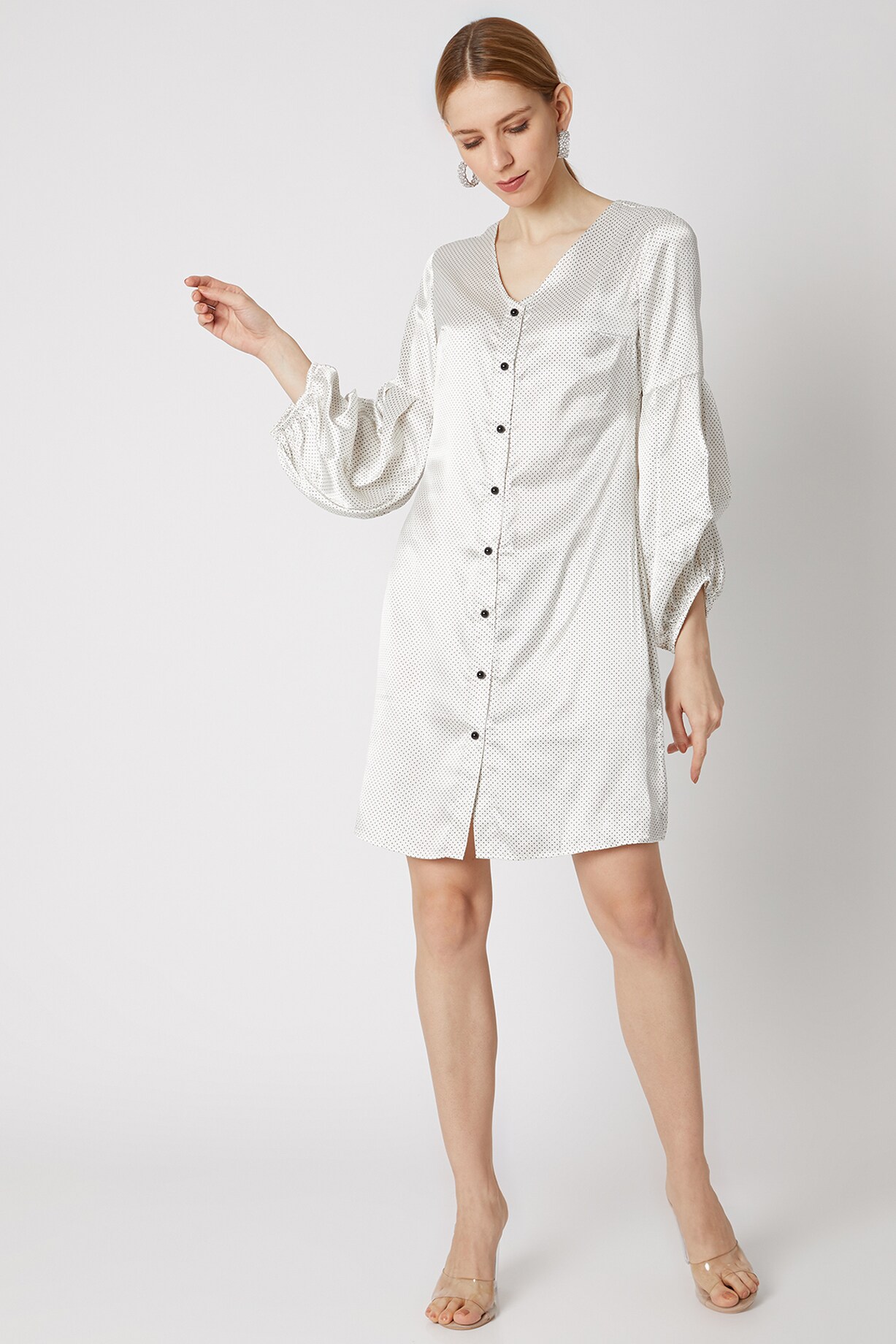 White Shirt Dress With Dramatic Sleeves Design by Attic Salt at Pernia ...