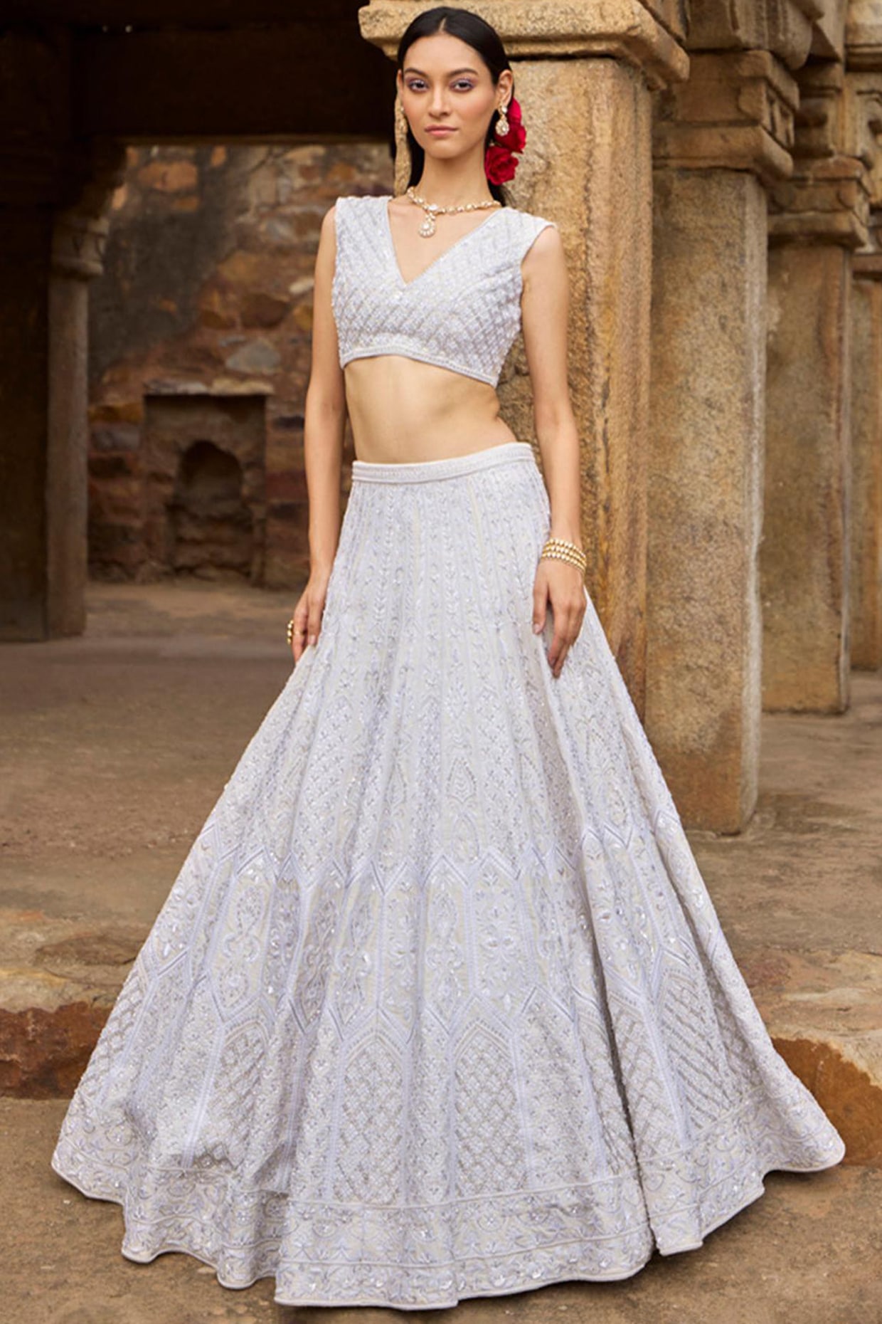 Ivory Raw Silk Kashmiri & Resham Embroidered Bridal Lehenga Set by ...