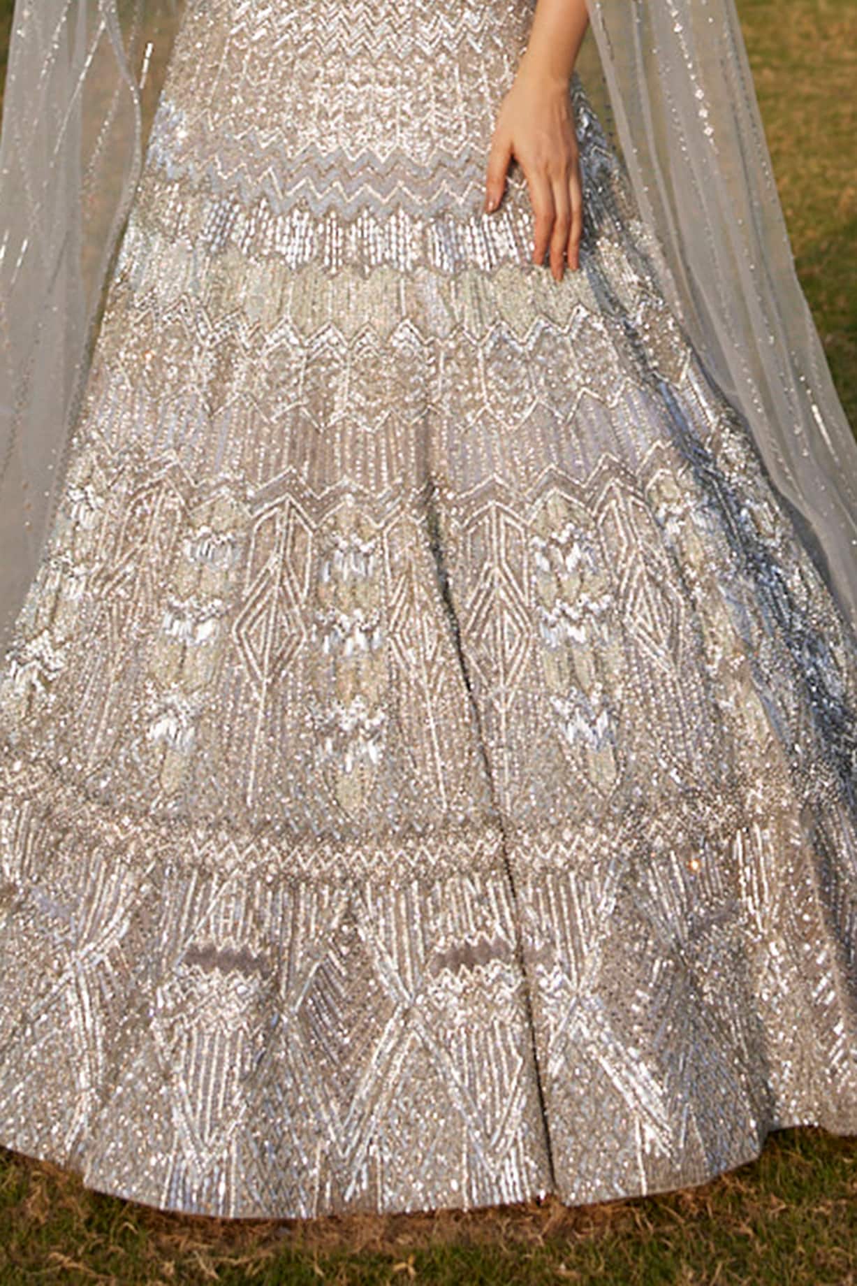 Grey Tulle Embroidered Jacket Bridal Lehenga Set by KIASA By Ronak ...