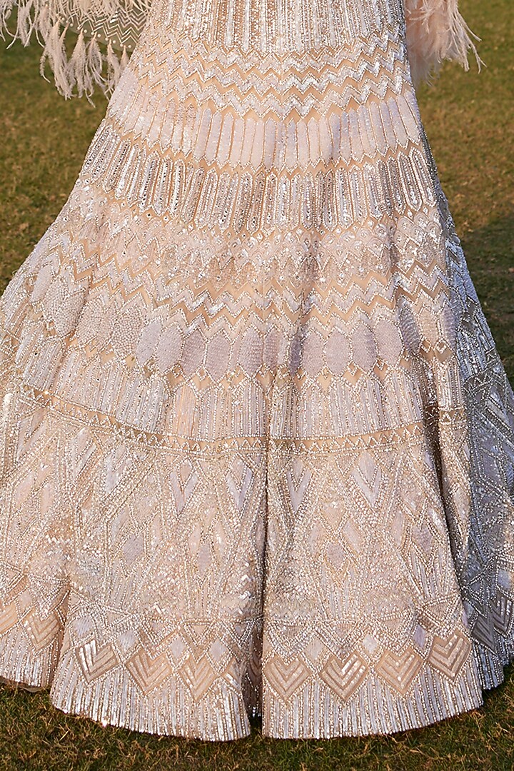 Silver Net Embellished Jacket Bridal Lehenga Set by KIASA By Ronak ...