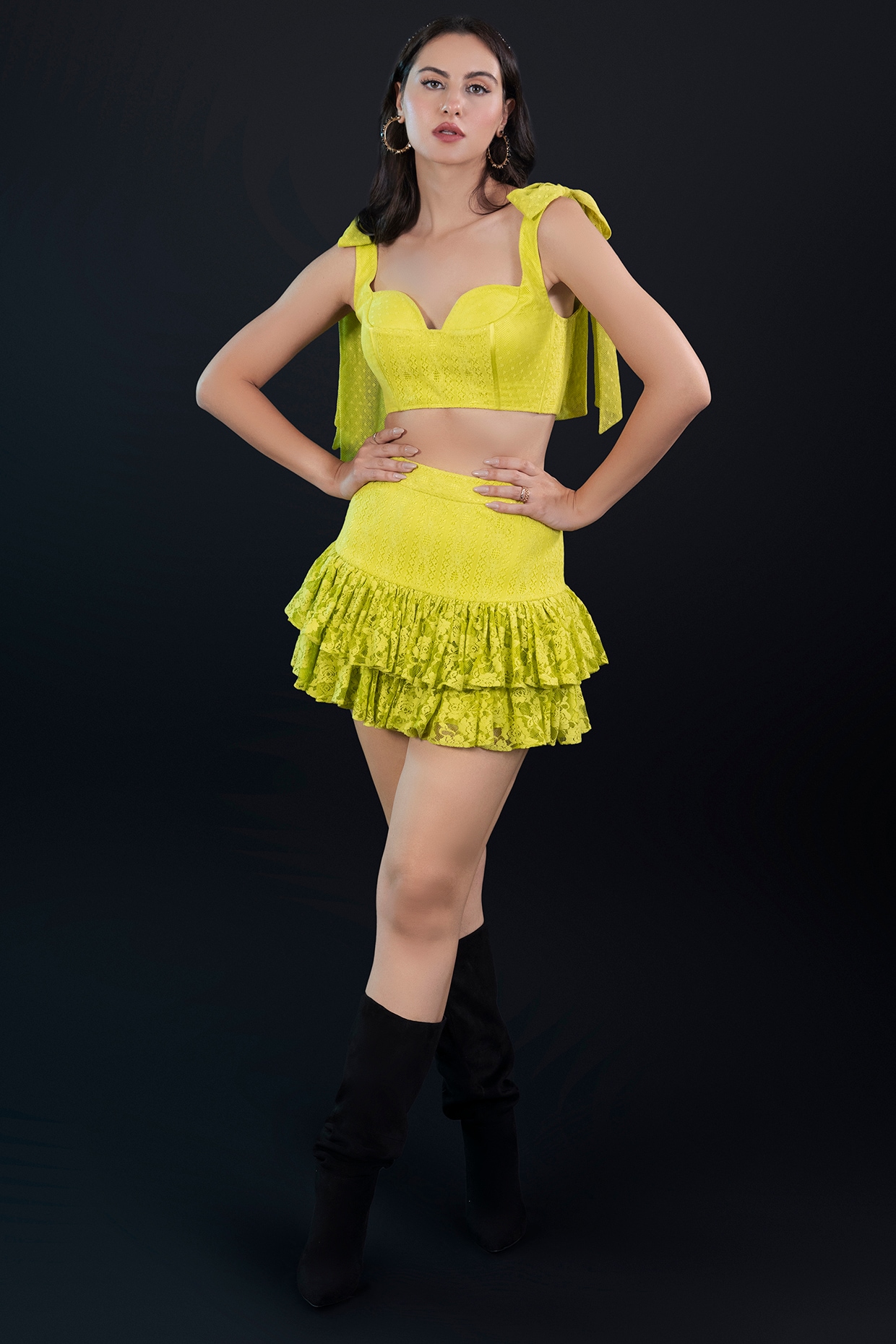 Neon Green Lace Skirt Set by World of Asra at Pernia's Pop Up Shop 2025