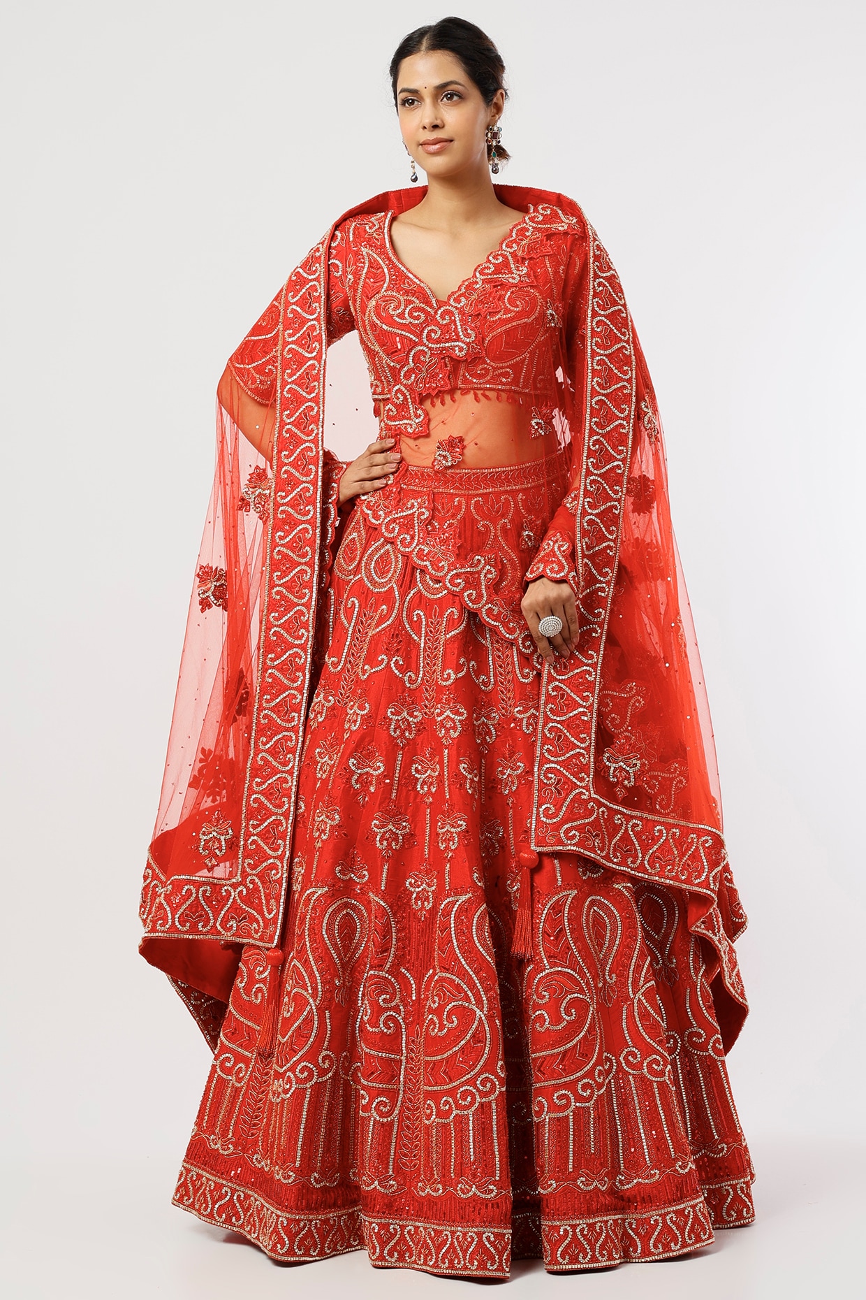 Bright Red Embroidered Bridal Lehenga Set by World of Asra at Pernia's ...